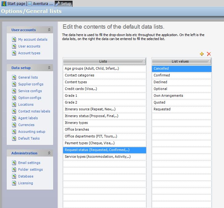 General Lists - TourWriter Knowledge Base