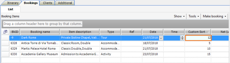 Custom Sort - Tourwriter Knowledge Base