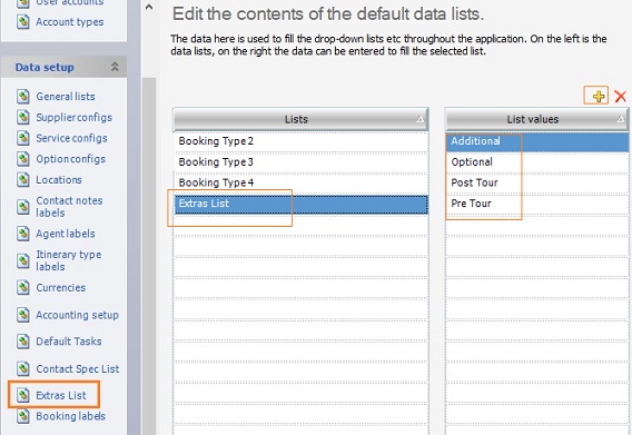 Extras List values - Tourwriter Knowledge Base