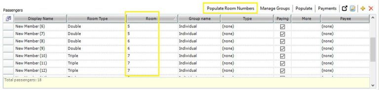 Adding Passengers & Assigning Room numbers